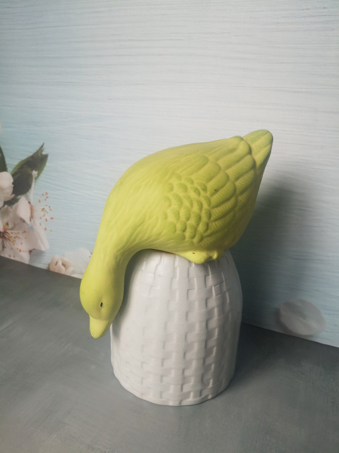 Vintage Goose Figurine, Cute Yellow Ceramic Goose, Sitting Goose, Goose ...