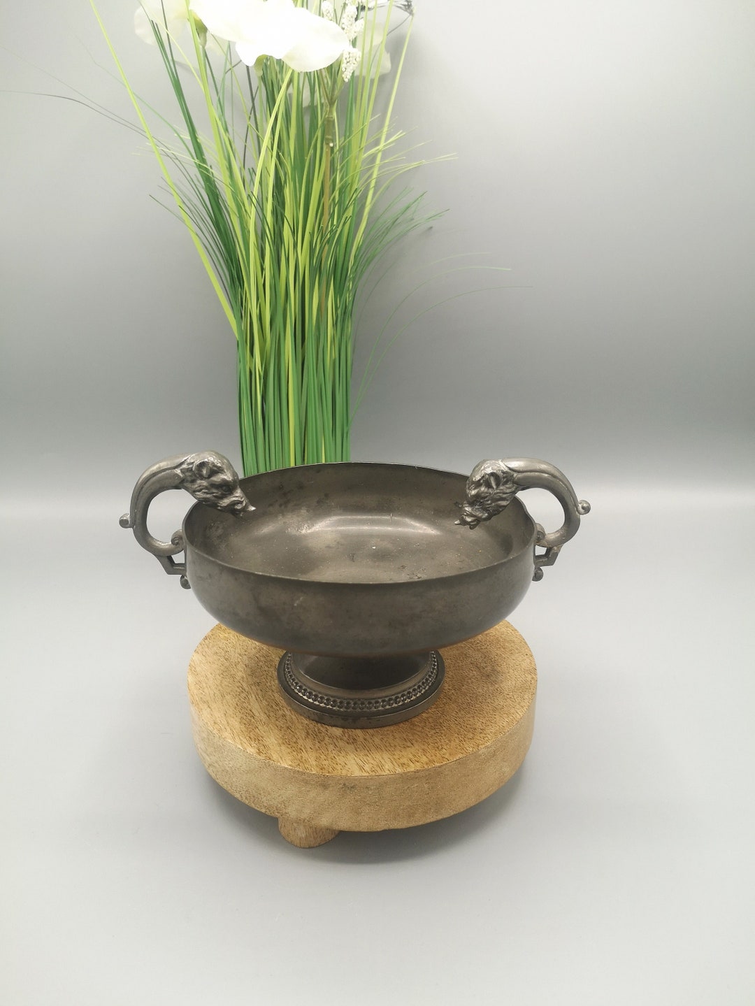 Vintage Pewter Bowl in Antique Style With Boars, Pewter Cup With ...