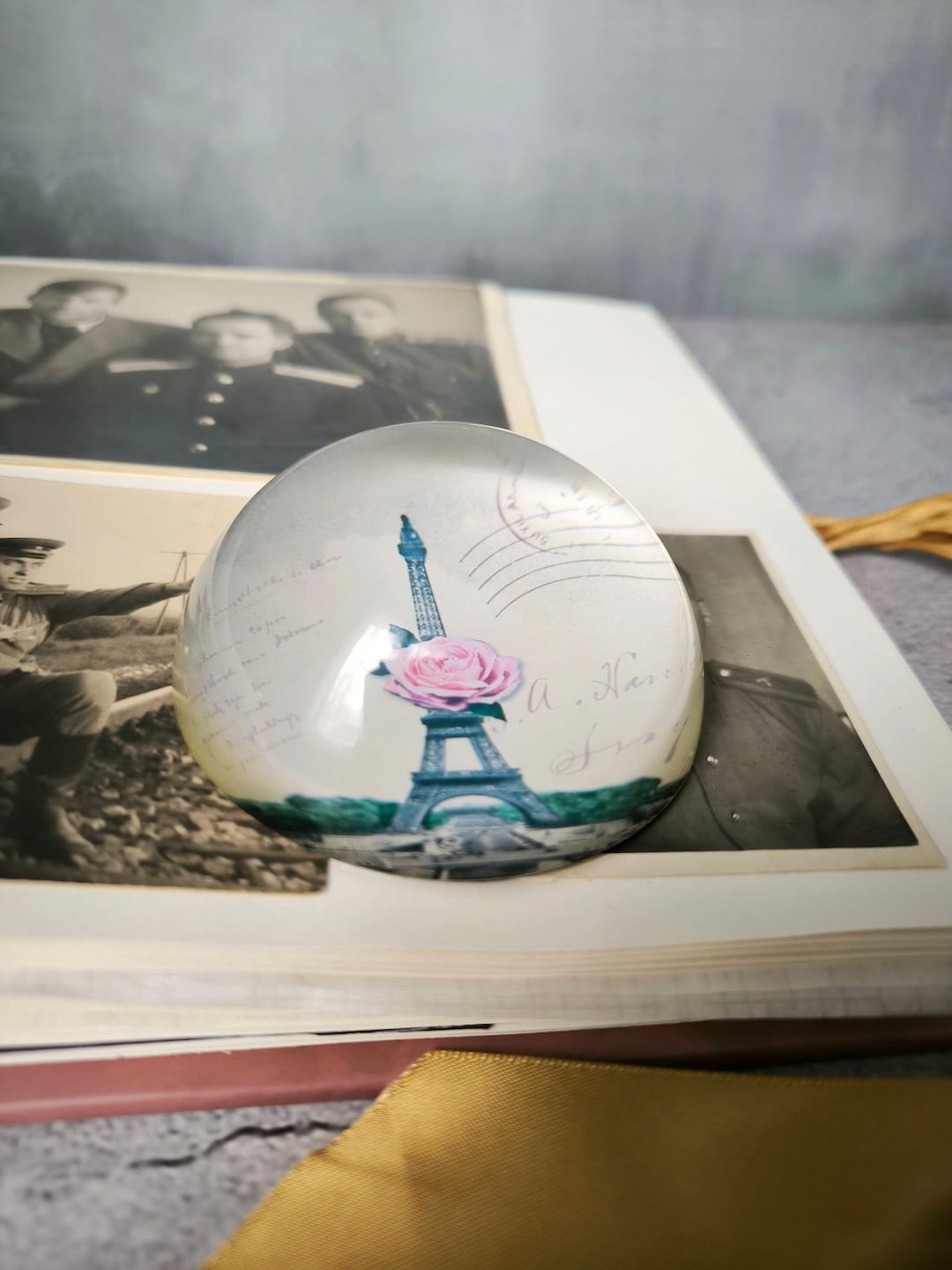 Vintage Paperweight With Eiffel Tower and Rose, French Paperweight ...