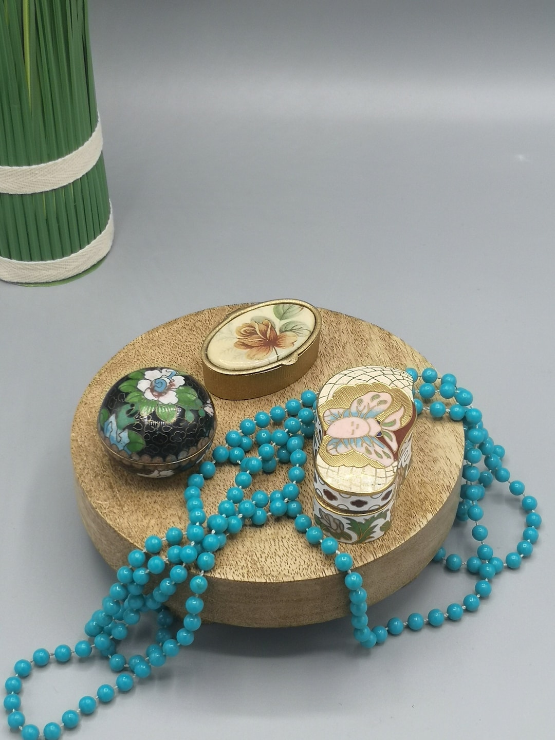 Vintage Tiny Boxes With Lids, Small Enamel Boxes, Beautiful Set of ...