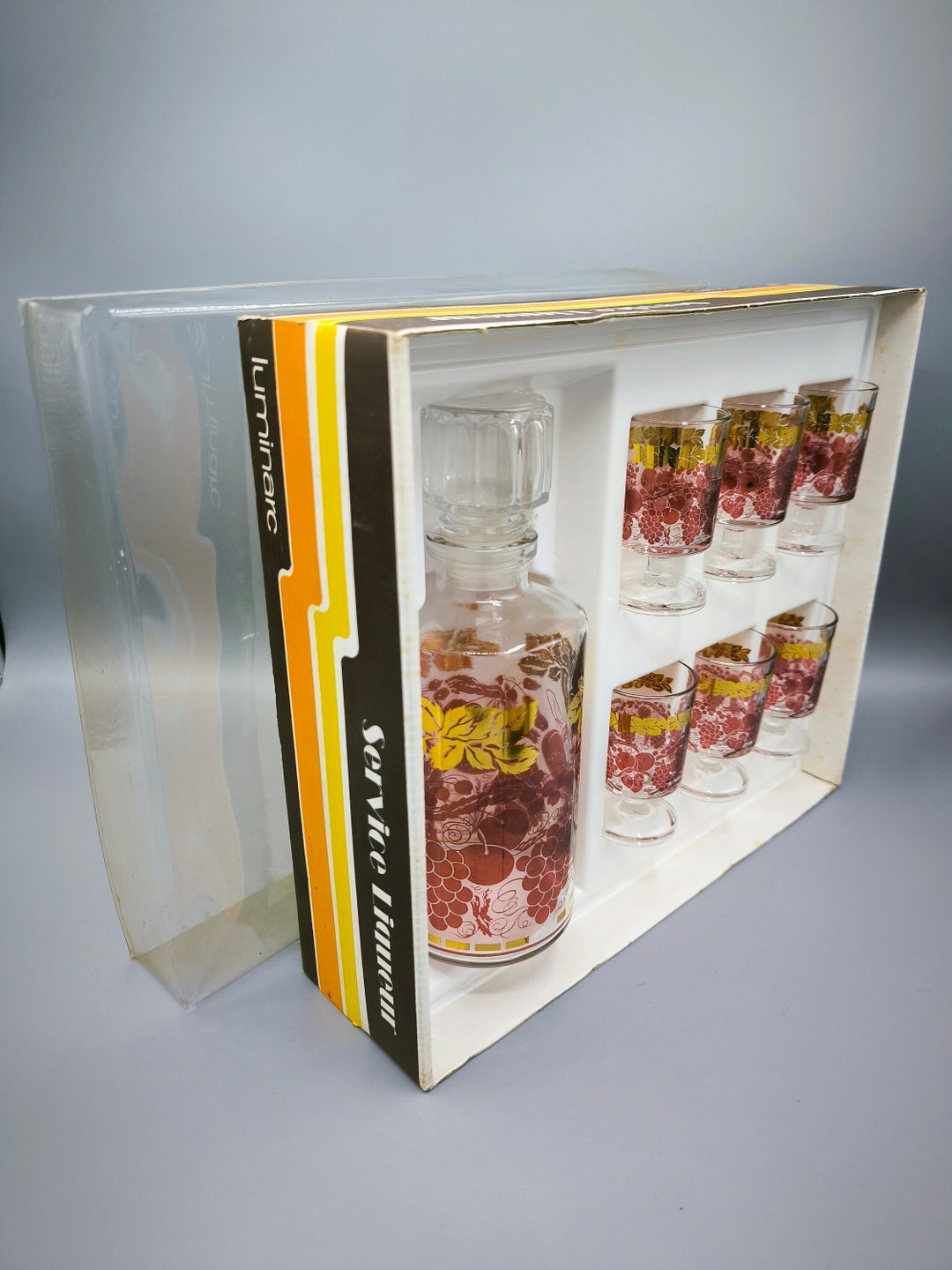 Vintage 1970s Liqueur Set in Perfect Condition, Red and Gold Painted ...