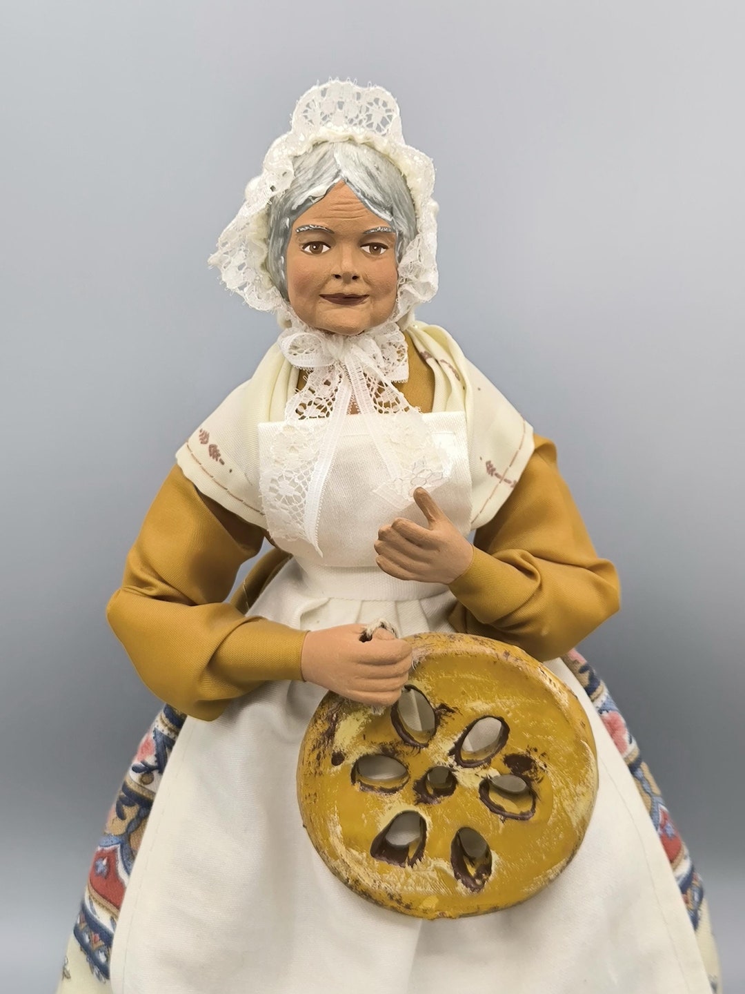 Vintage Clay Figurine Santon De Provence, Old Woman With Bread, Signed ...