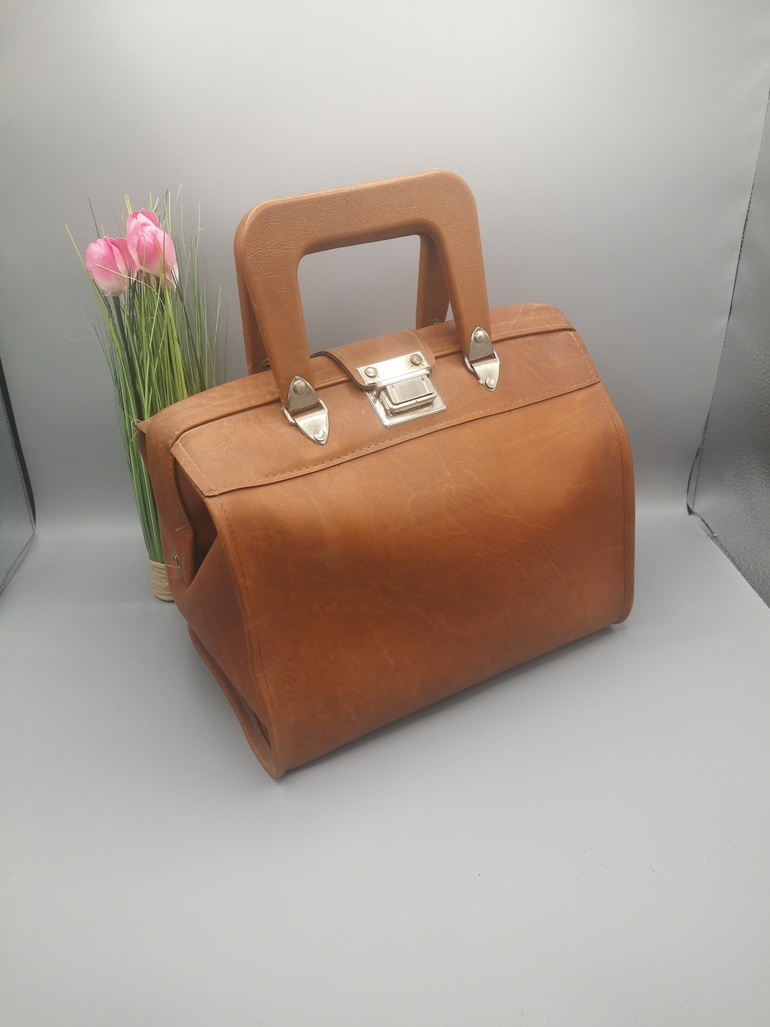 Vintage 1950s Briefcase, Vintage Light Brown Suitcase, Doctor's Bag ...