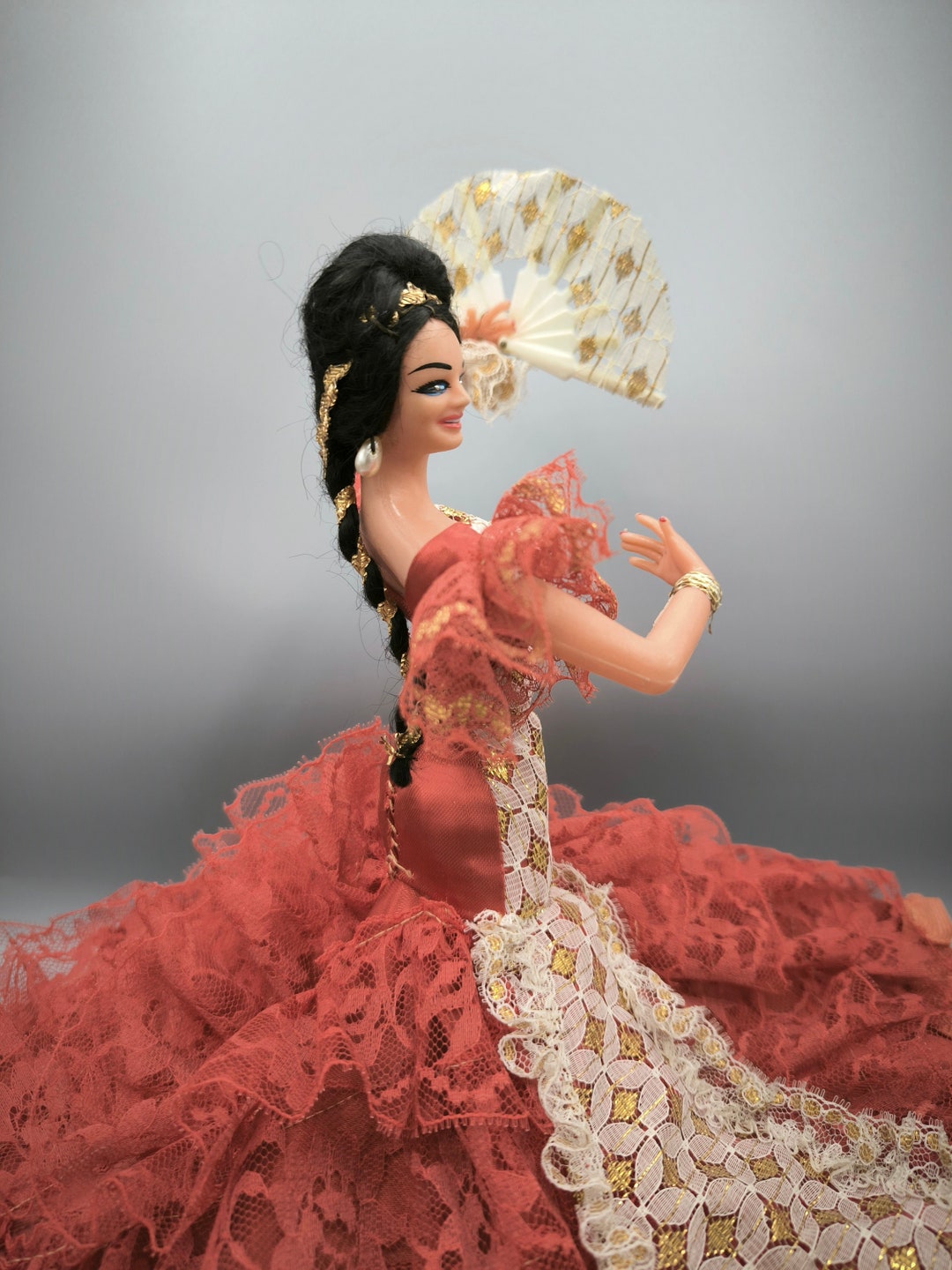 Vintage Marin Chiclana Doll, Red and White Dress Embroidered in Gold ...