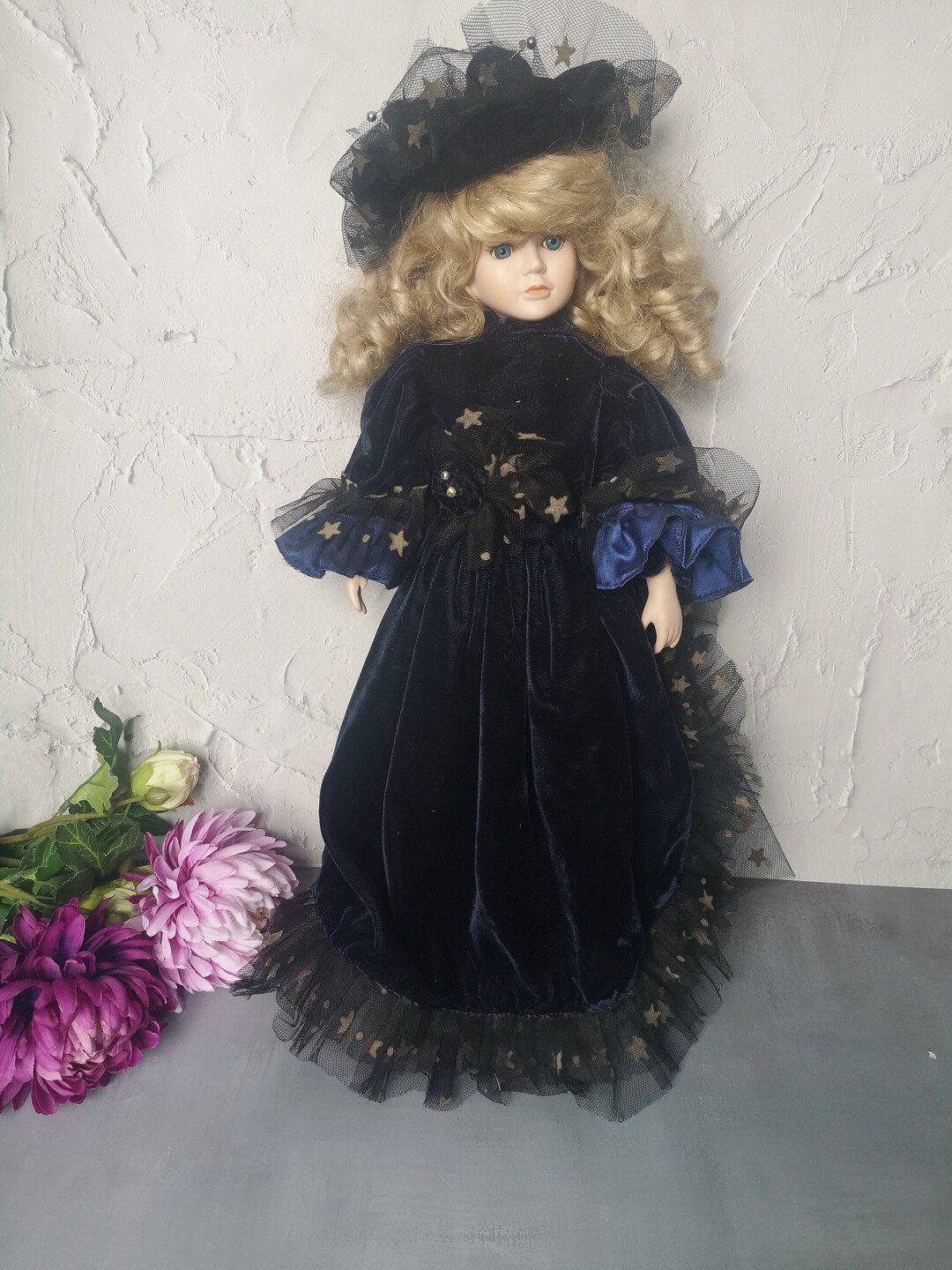 Vintage Porcelain Doll, Doll Dressed as a Sorceress or Fairy, Doll in ...