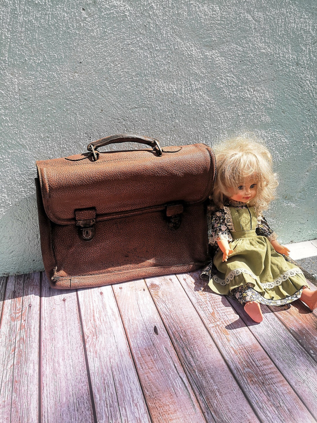 Vintage Large Brown Briefcase From the 50s-60s, Thick Pigskin Leather ...