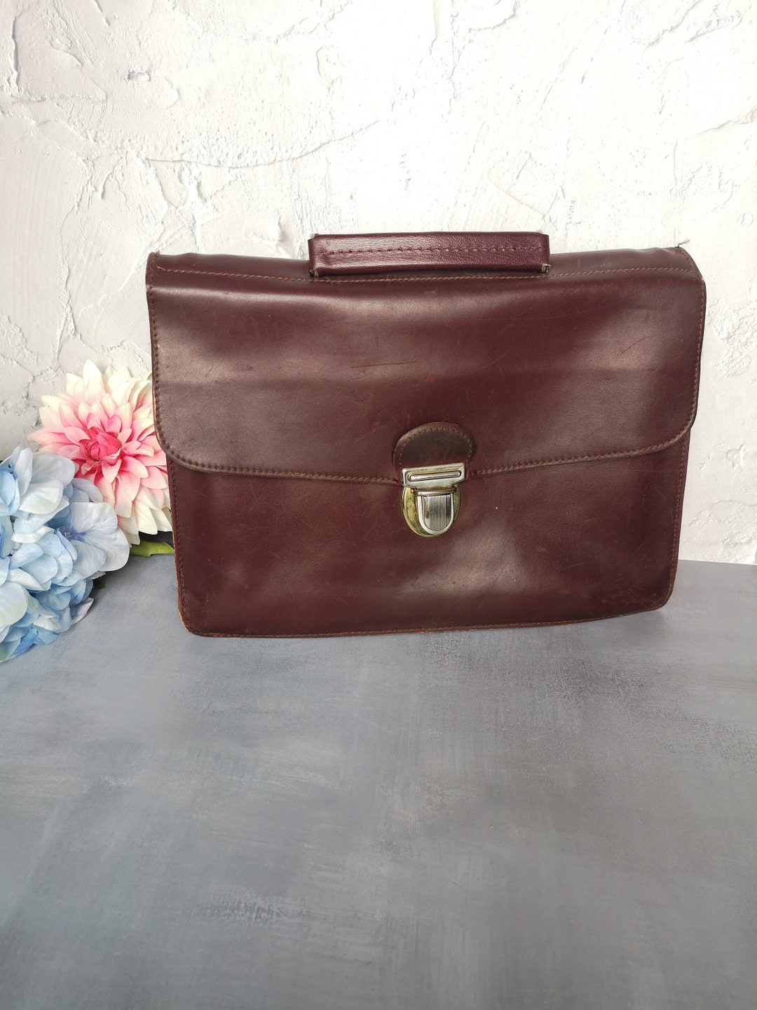 Vintage Leather Briefcase, Antique 1940s-1950s Schoolbag, Vintage Home ...