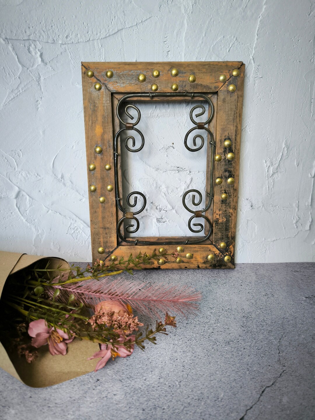 Vintage Rustic Frame, Wood Frame With Metal Elements, Antique Wall ...