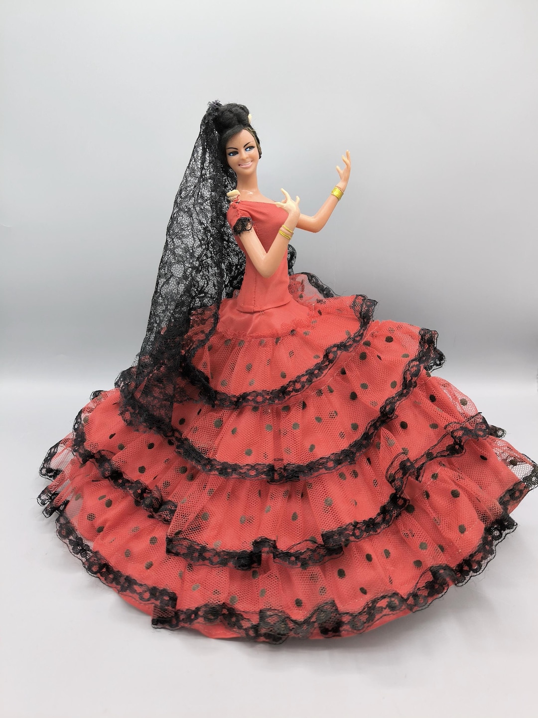 Vintage Marin Chiclana Doll in Red Dress With Black, Spanish Flamenco ...