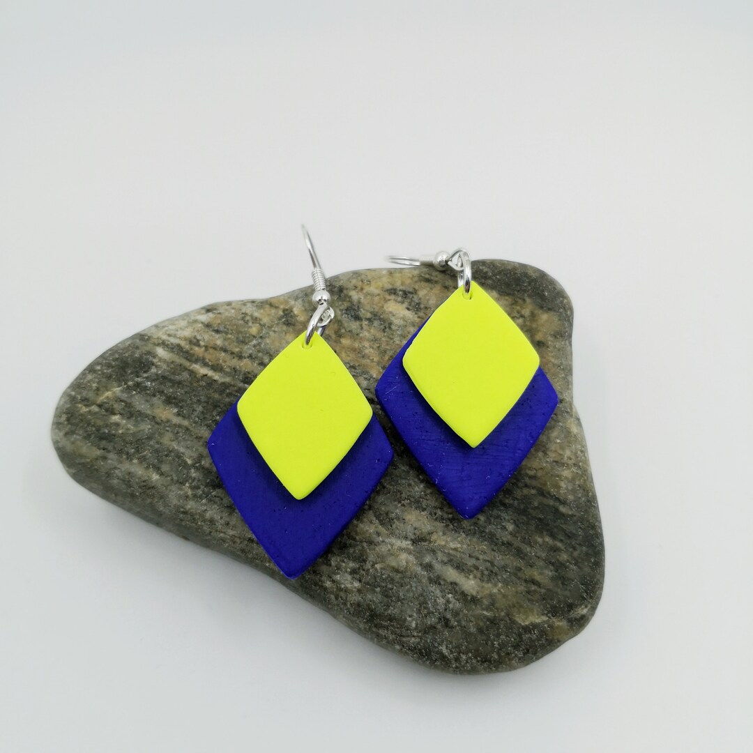 Ultramarine Yellow Hanging Earrings, Geometric - Etsy