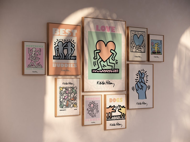 Set of 9 Keith Haring Prints, Colorful Pop Art, Gallery Wall Art ...