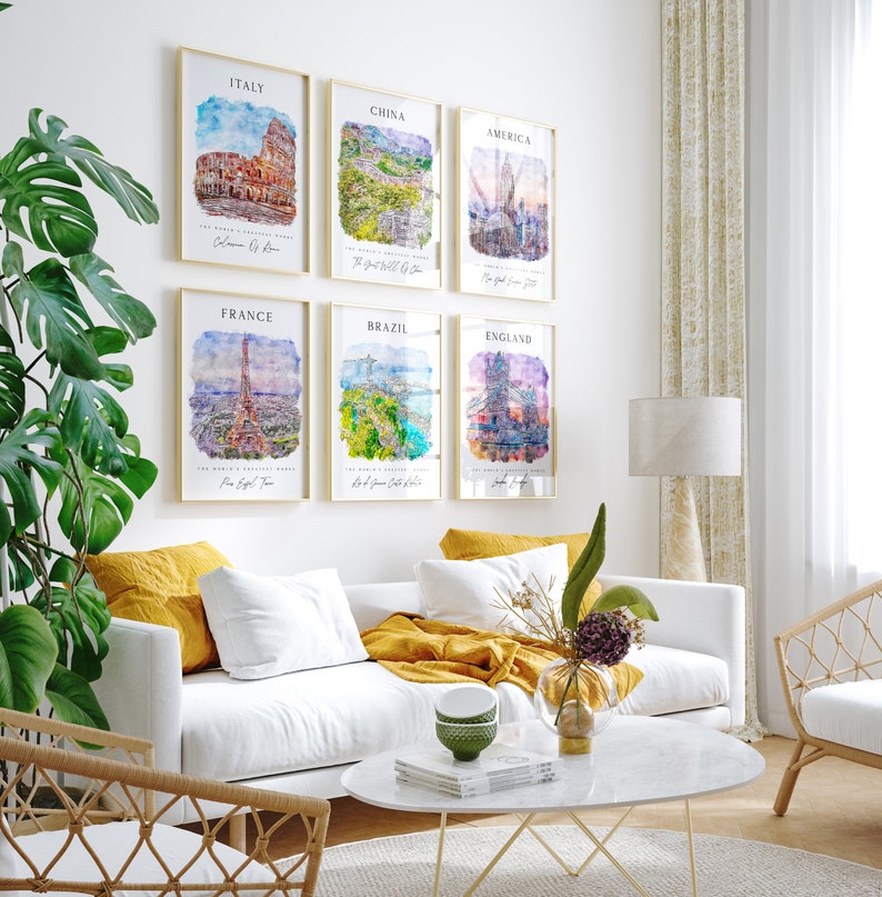 Mega World Travel Printable Art Set, 24 Watercolor Travel Gallery Set ...