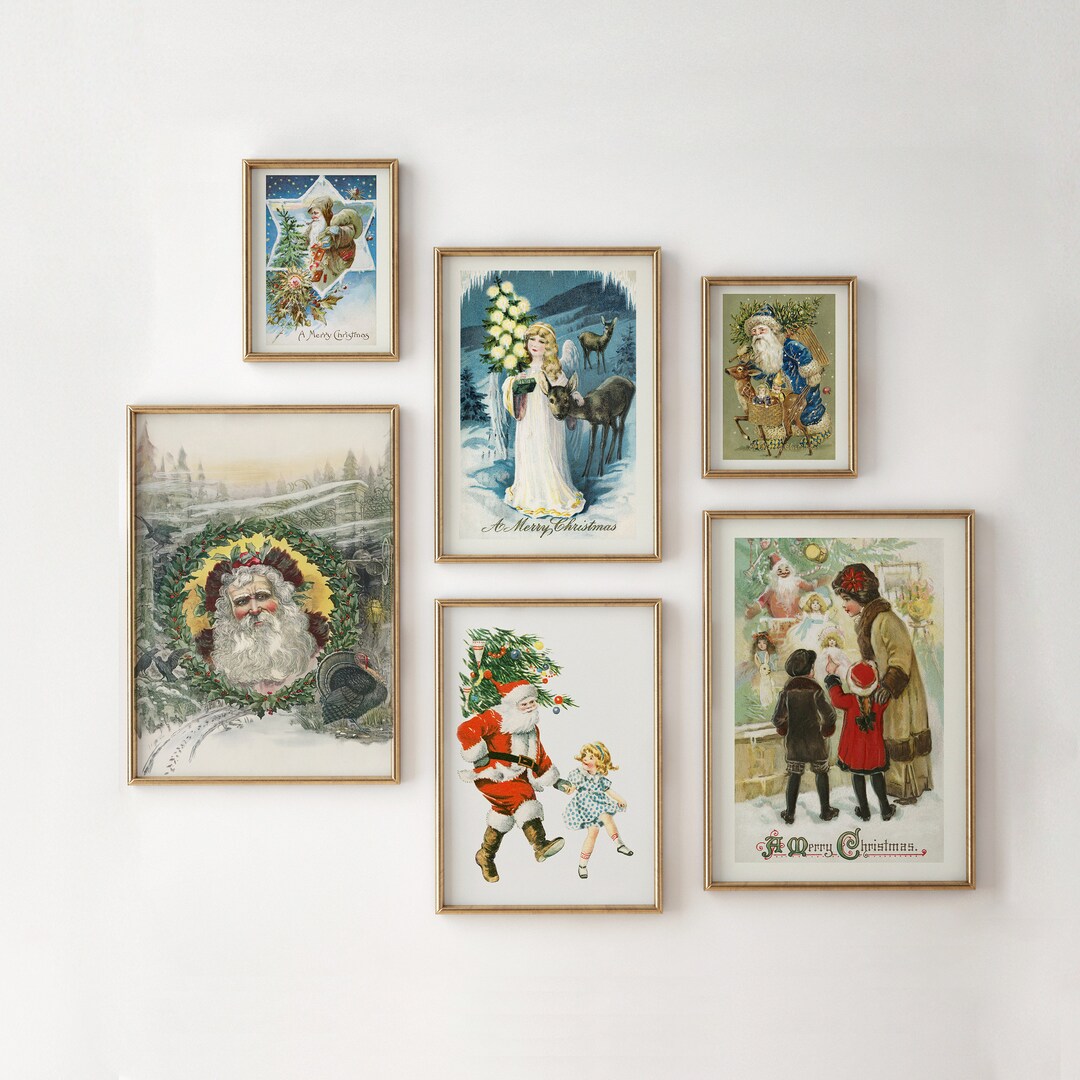 Cristmas Art Prints, Set of 6, Holiday Wall Art, Santa Print Set ...