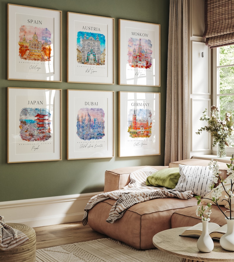 Mega World Travel Printable Art Set, 24 Watercolor Travel Gallery Set ...