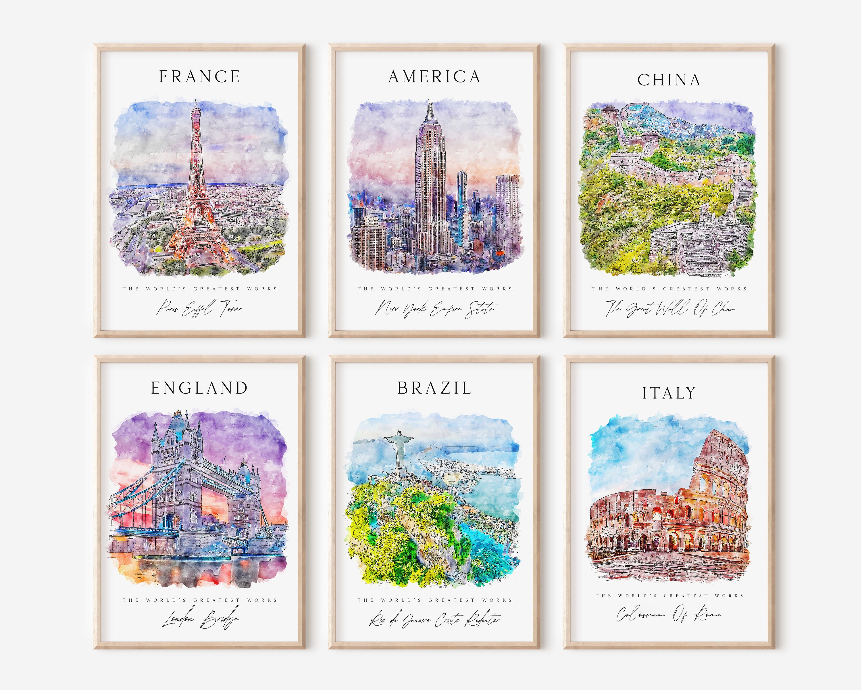 Mega World Travel Printable Art Set, 24 Watercolor Travel Gallery Set ...