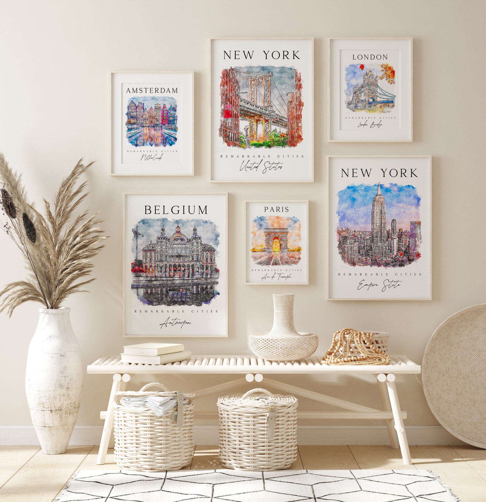 Watercolor Travel Prints Touristic Gallery Set Vacation City - Etsy