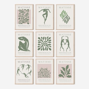 Sage Green Matisse, Set of 9 Prints, Green Floral Prints, Matisse Cut ...