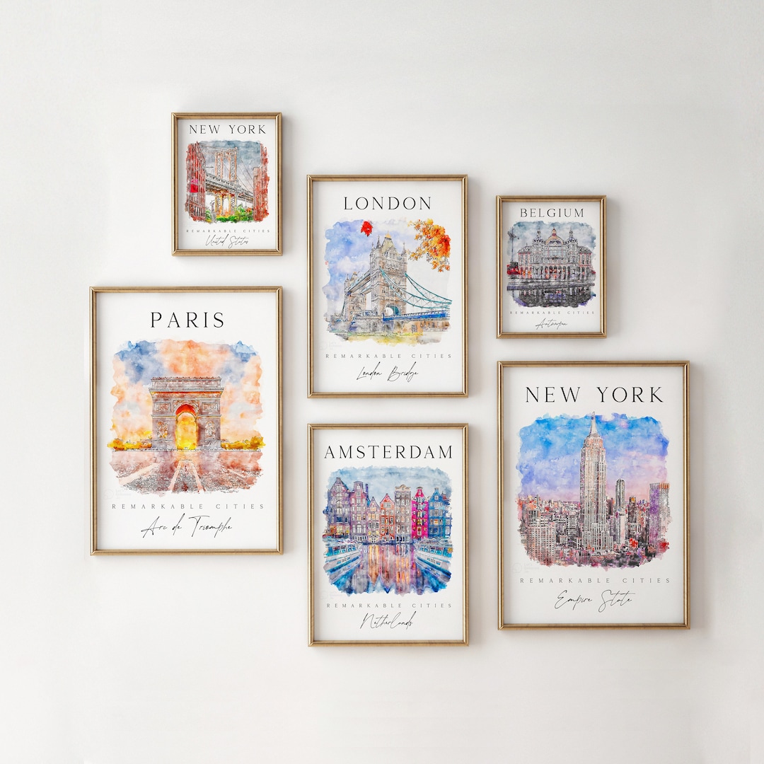 Watercolor Travel Prints, Touristic Gallery Set, Vacation City ...