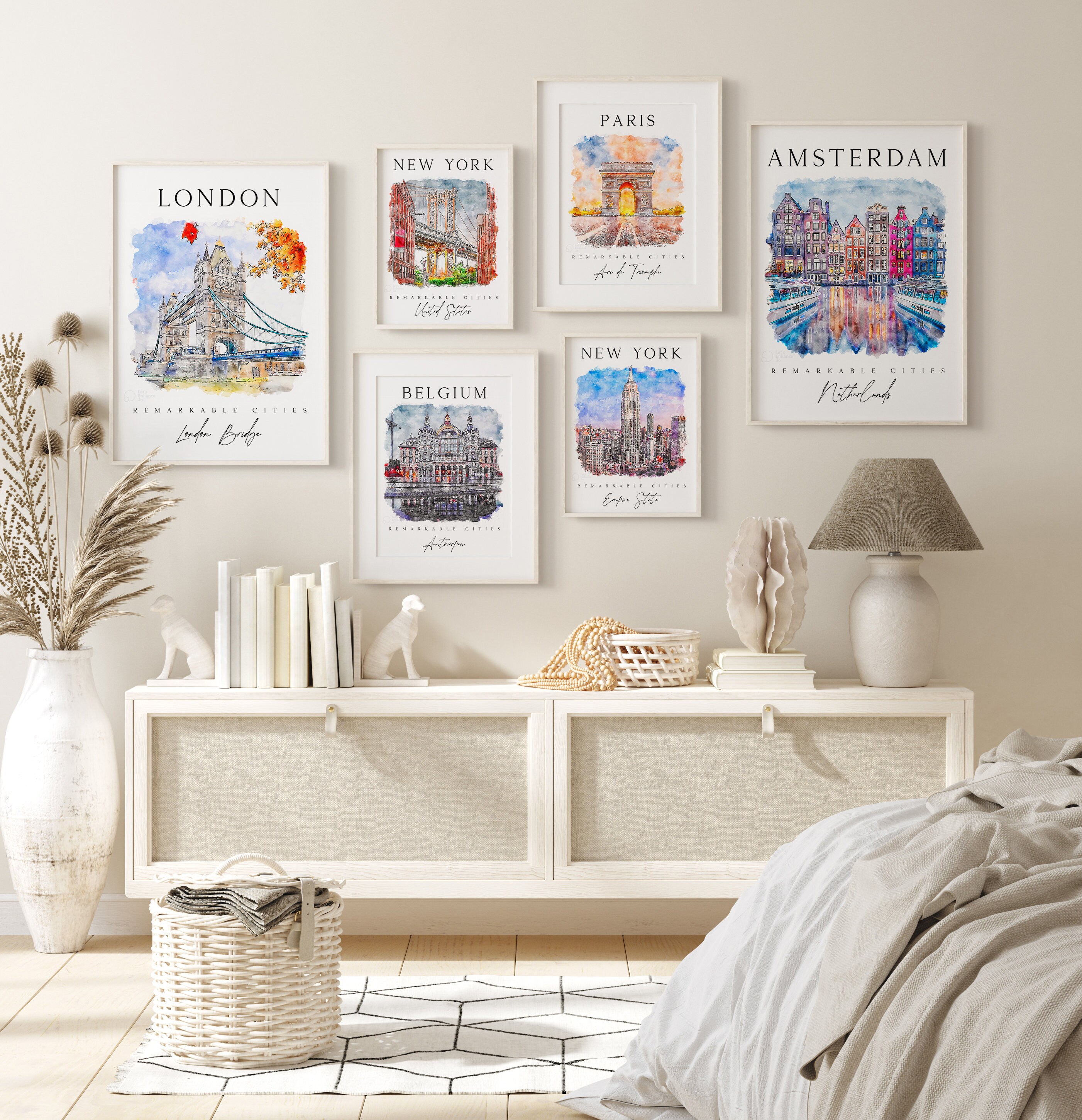 Watercolor Travel Prints Touristic Gallery Set Vacation City - Etsy