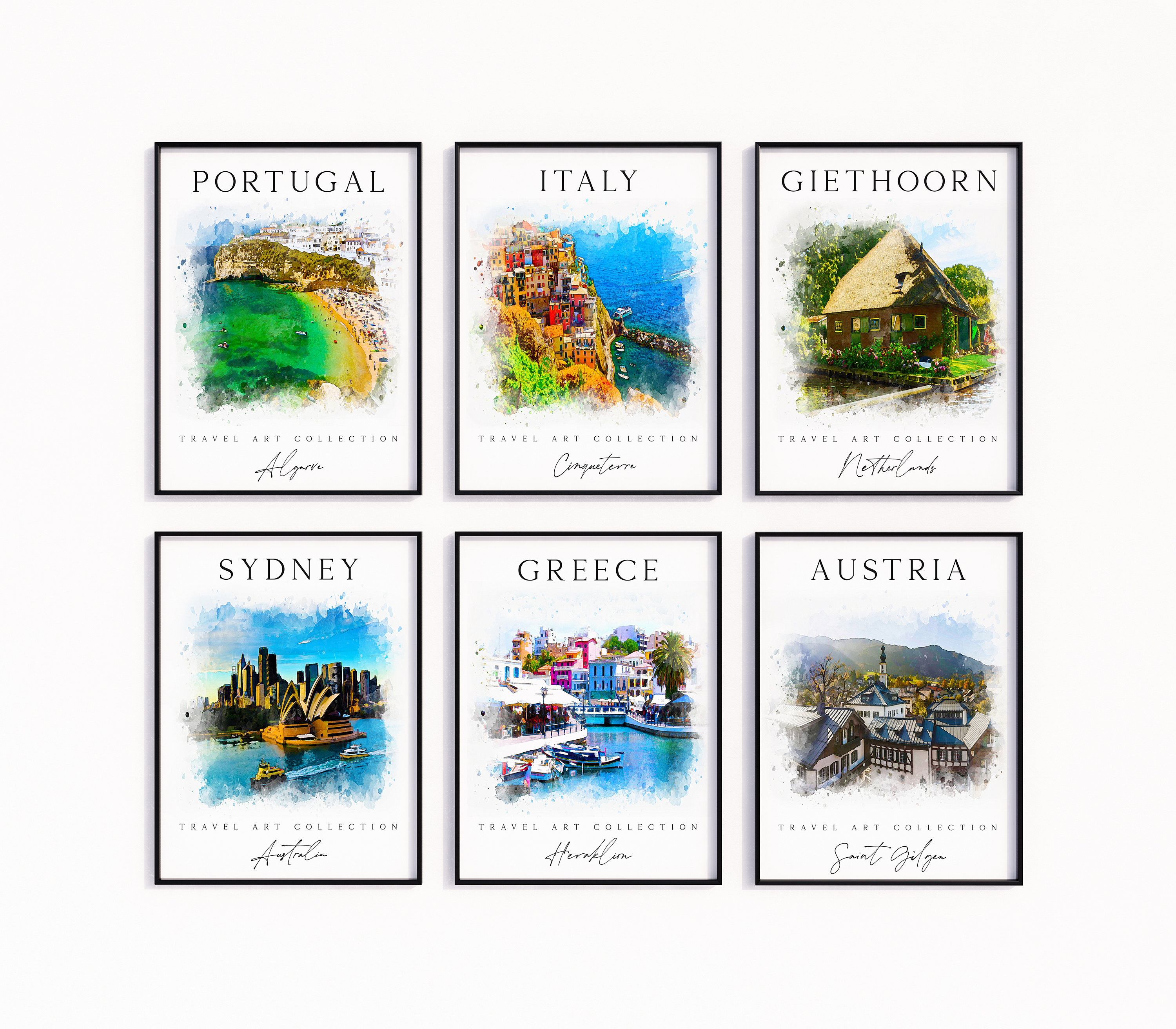 Mega Travel Art Print Set, 24 Watercolor Style Travel Destinations ...