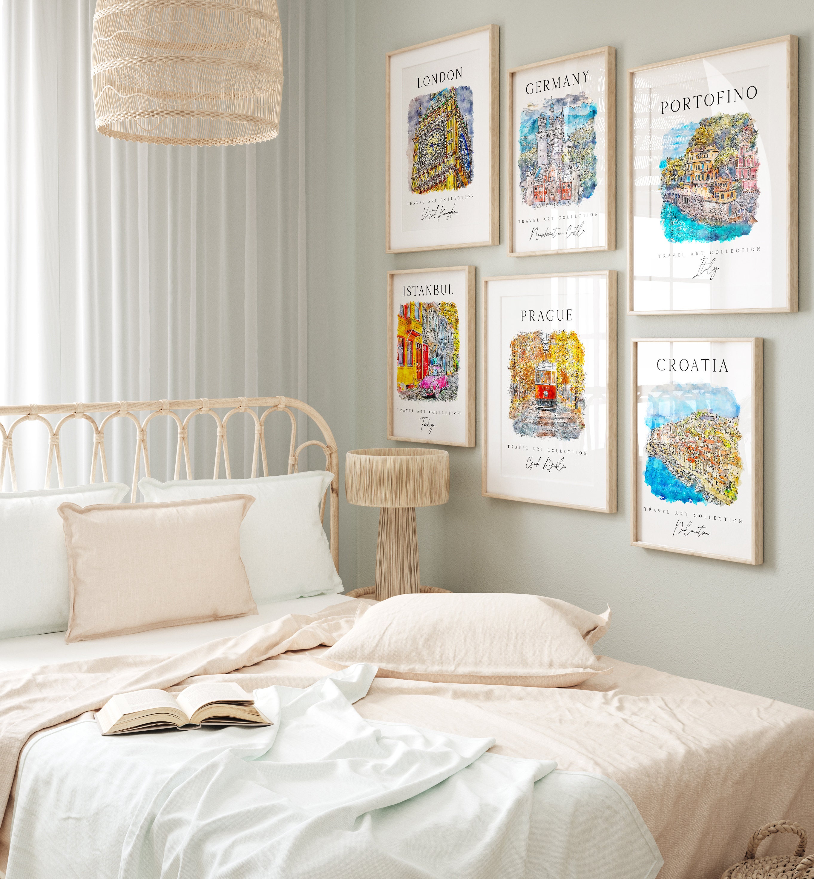 World Travel Art Prints, Watercolor Travel Gallery Set, City ...