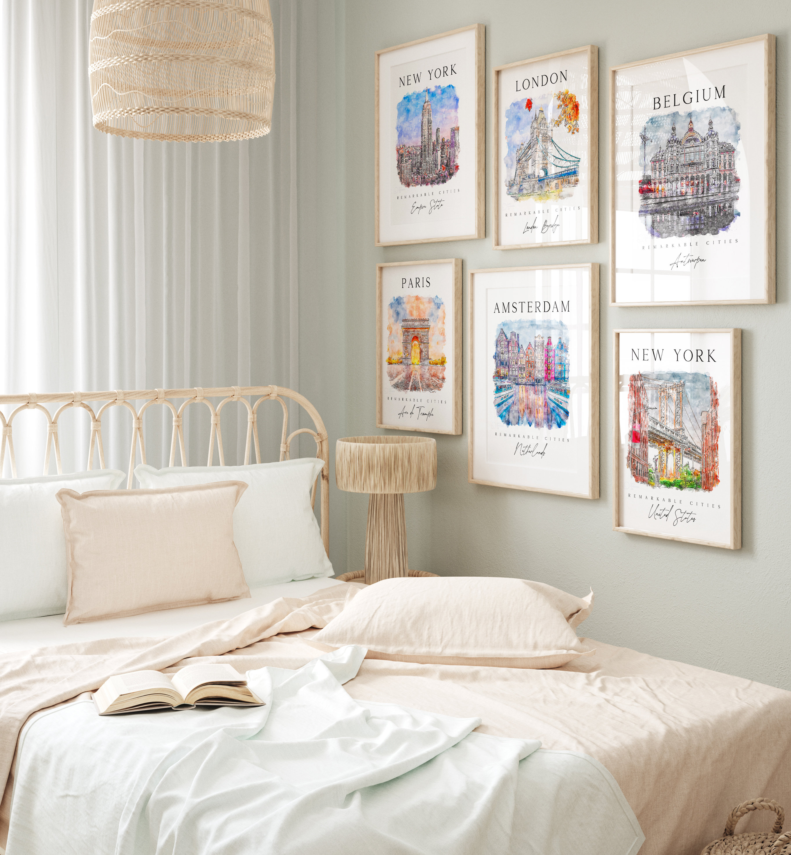 Watercolor Travel Prints Touristic Gallery Set Vacation City - Etsy