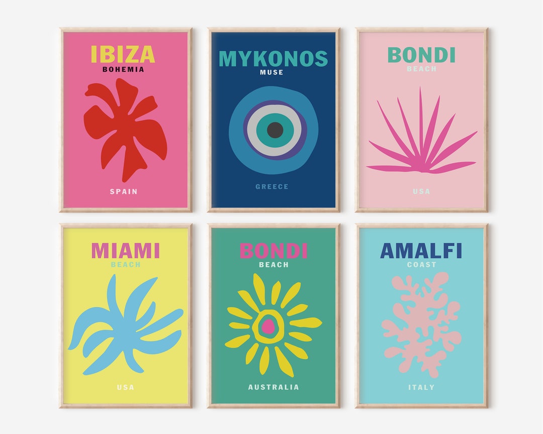 Set of 6 Colorful Travel Art Prints, Rainbow Pop Art, Gallery Wall ...