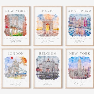 Mega World Travel Printable Art Set, 24 Watercolor Travel Gallery Set ...