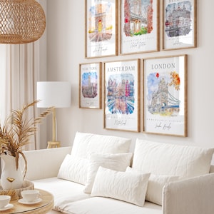 Watercolor Travel Prints, Touristic Gallery Set, Vacation City ...