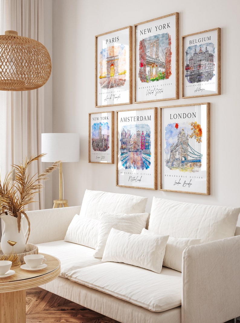 Watercolor Travel Prints, Touristic Gallery Set, Vacation City ...