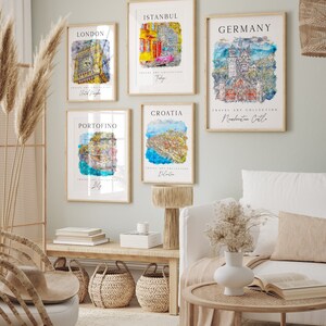 World Travel Art Prints, Watercolor Travel Gallery Set, City ...