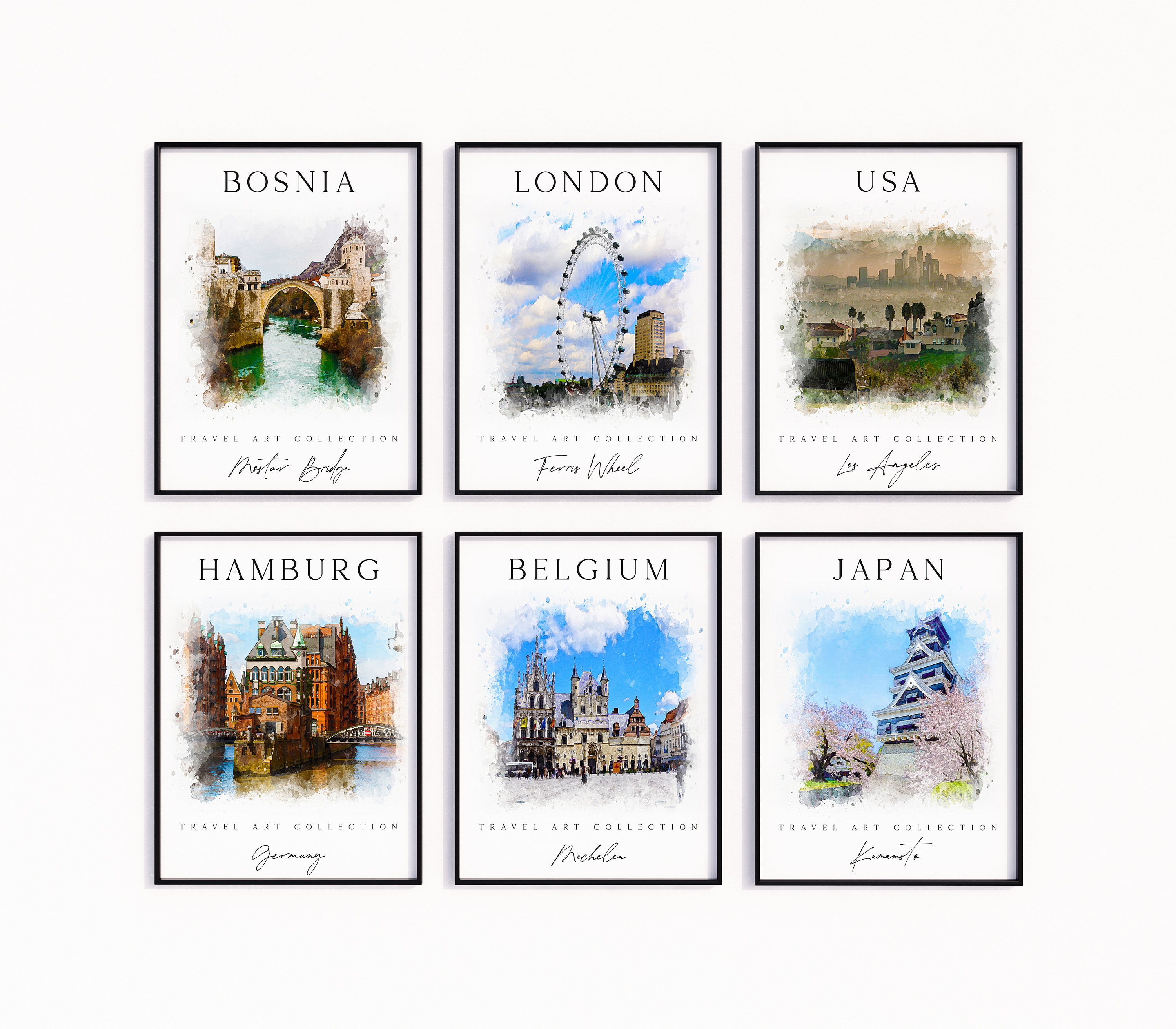Mega Travel Art Print Set 24 Watercolor Style Travel - Etsy