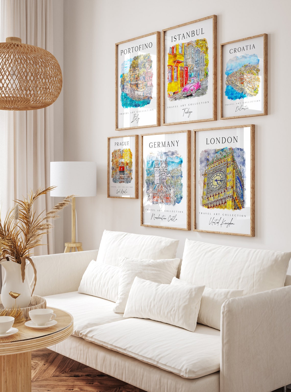World Travel Art Prints, Watercolor Travel Gallery Set, City ...