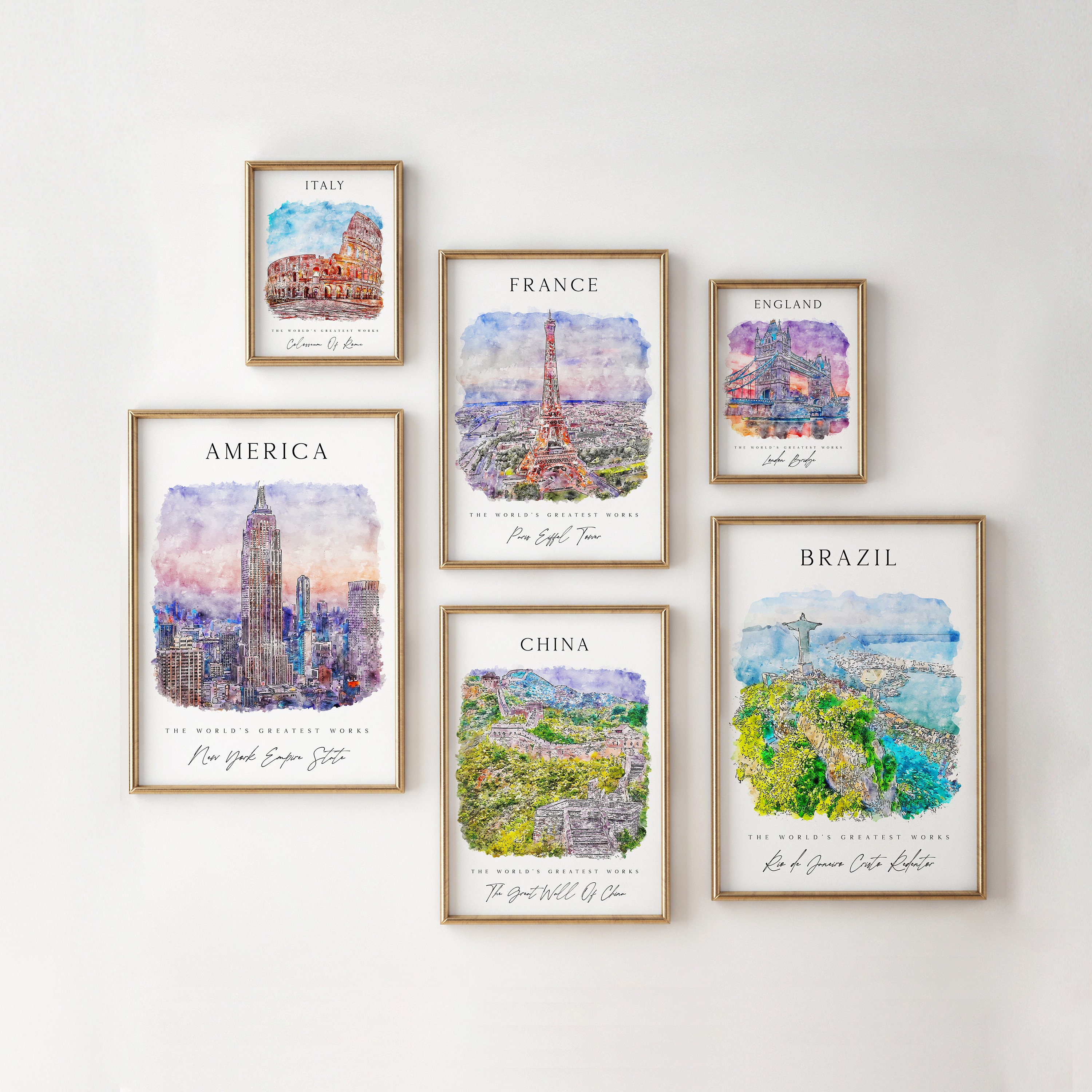 City Art Prints, Travel Gallery Set, Travel Illustration, Colorful City ...