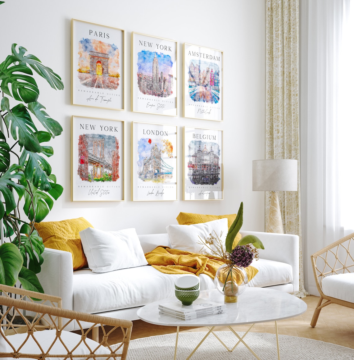 Watercolor Travel Prints Touristic Gallery Set Vacation City - Etsy