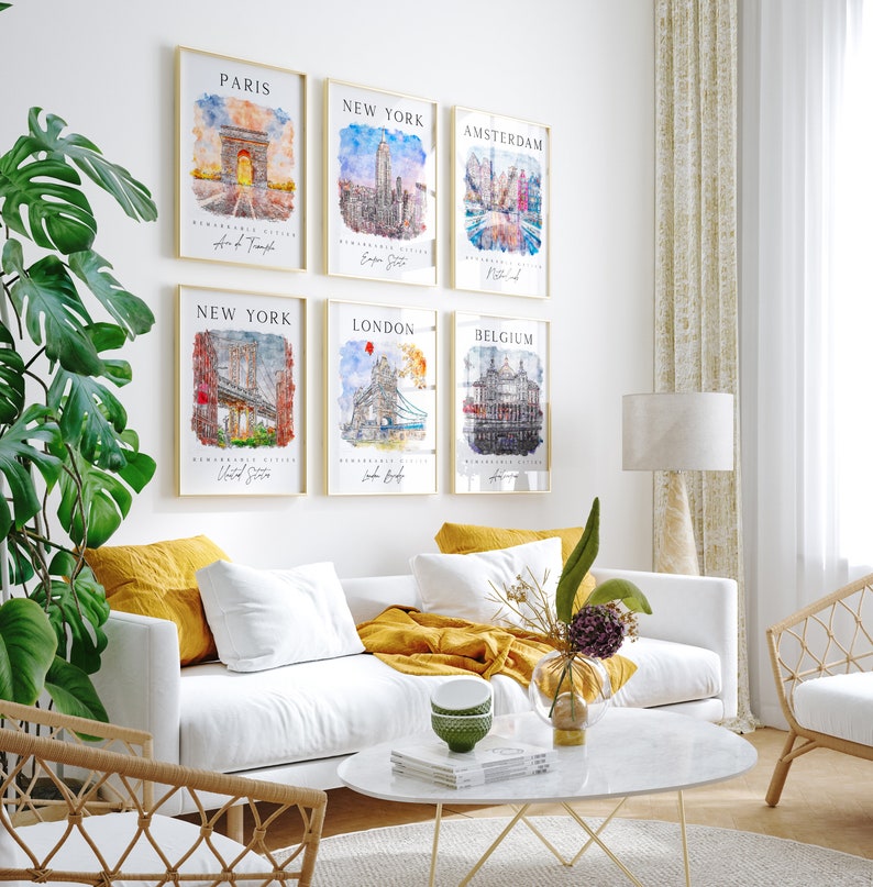 Watercolor Travel Prints Touristic Gallery Set Vacation City - Etsy