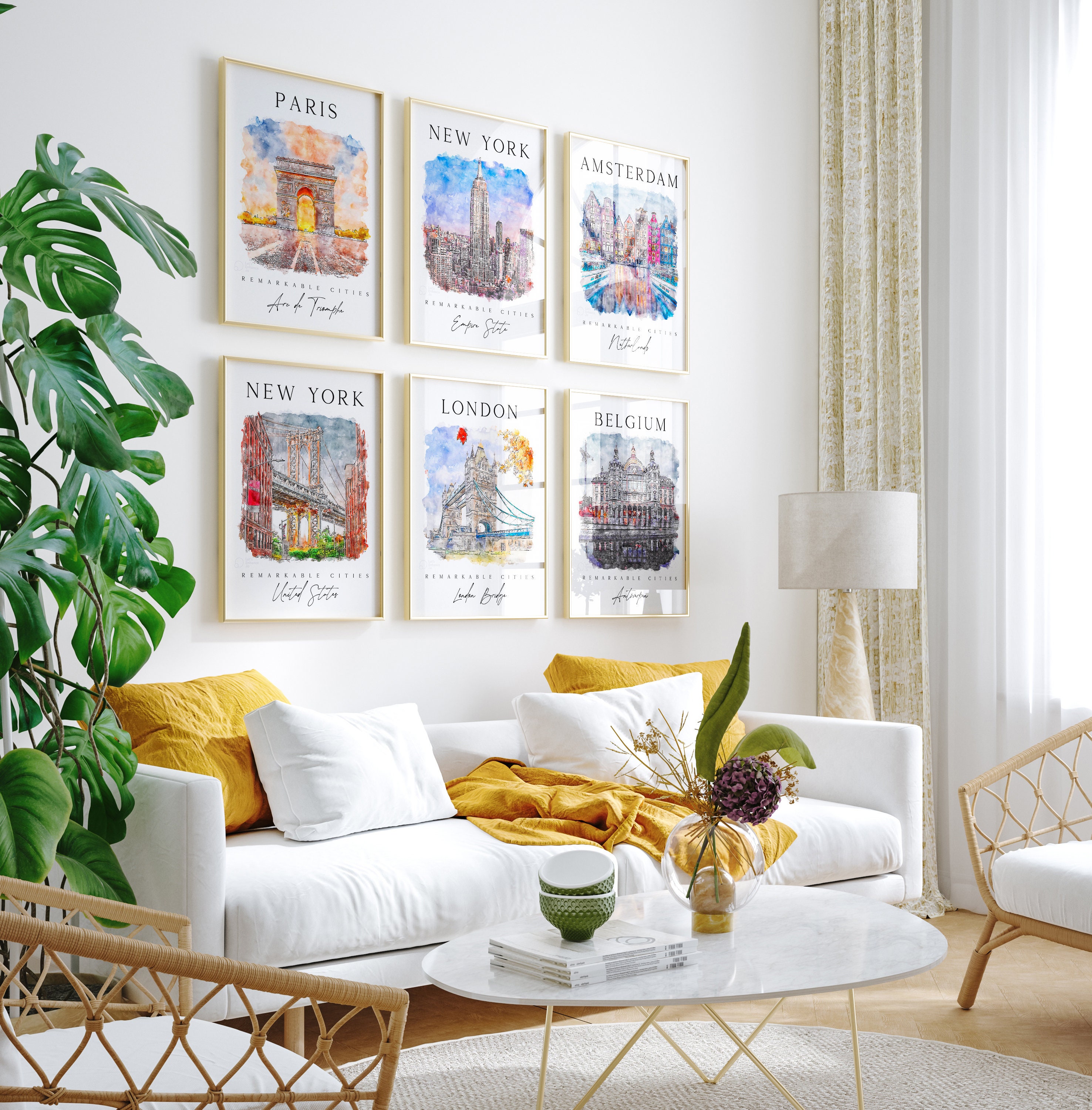 Watercolor Travel Prints Touristic Gallery Set Vacation City - Etsy