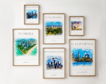 World Travel Art Prints Watercolor Travel Gallery Set City - Etsy