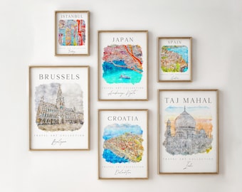 World Travel Art Prints Watercolor Travel Gallery Set City - Etsy