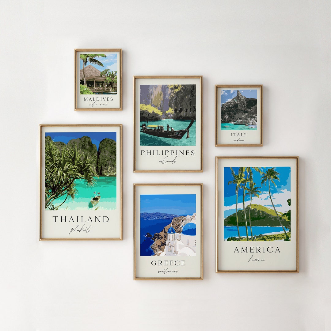 Tropical Travel Art Prints, Travel Gallery Set, Blue Coastal Nature ...