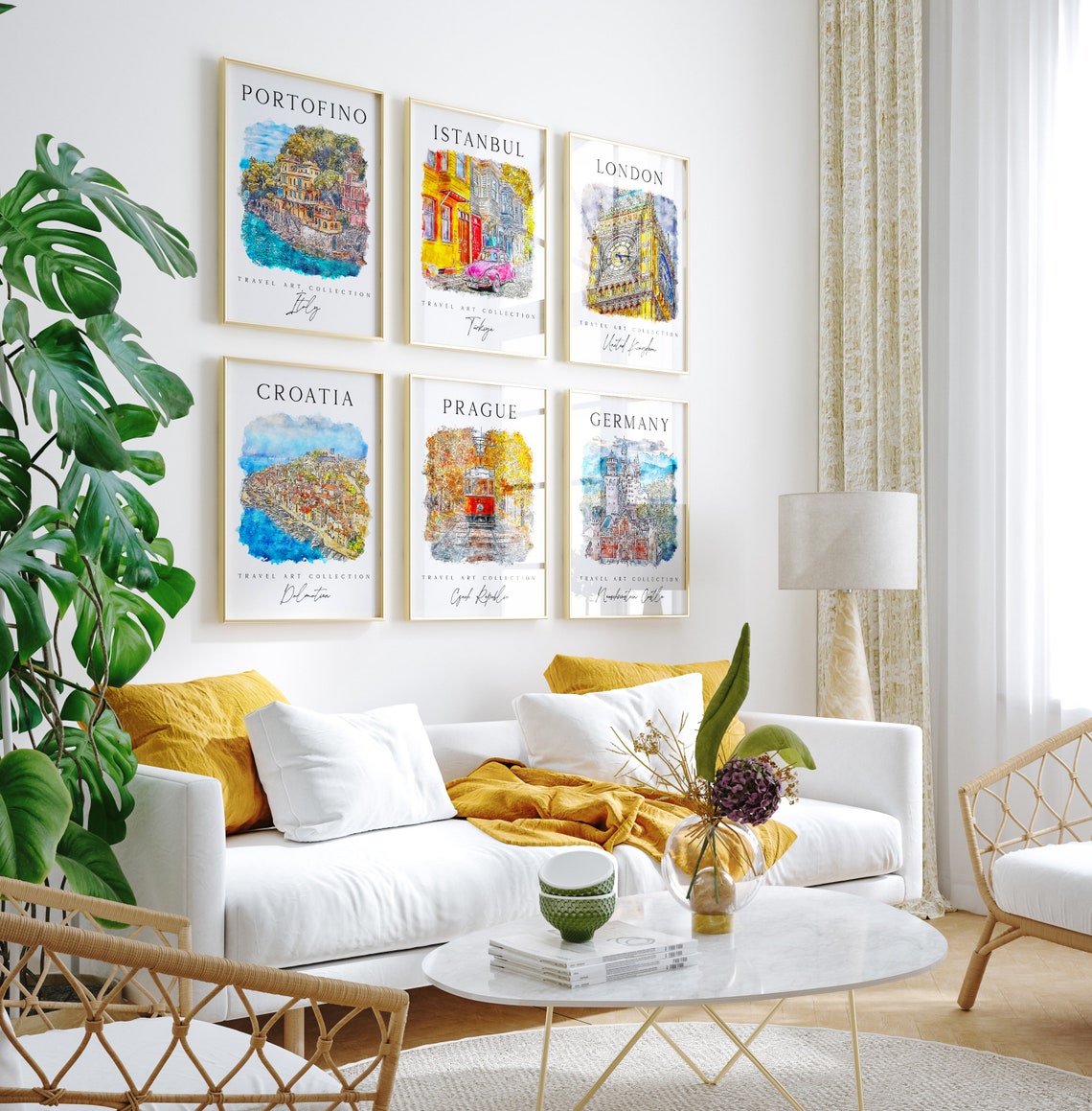 World Travel Art Prints, Watercolor Travel Gallery Set, City ...