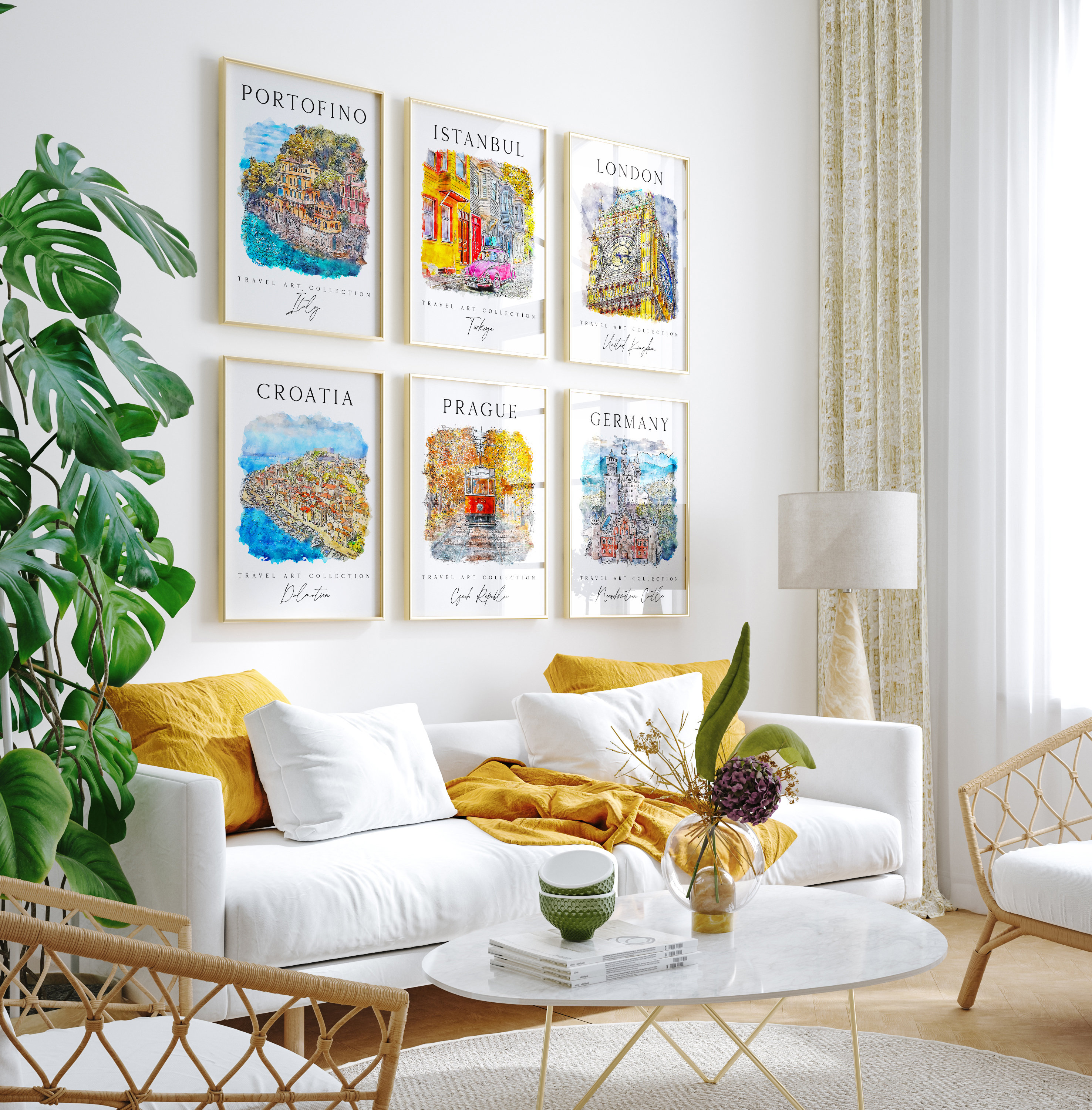 World Travel Art Prints, Watercolor Travel Gallery Set, City ...