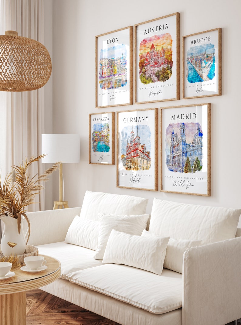 Touristic Prints Set, Travel Art Gallery Wall, Europe City Arts, Lyon ...