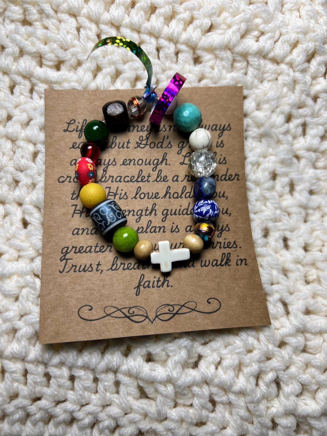 Faith Cross Bracelet – Multi-color Beaded Christian Gift With Card ...
