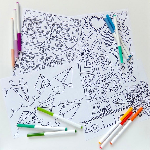 Valentine's Day Coloring Page Bundle | Etsy