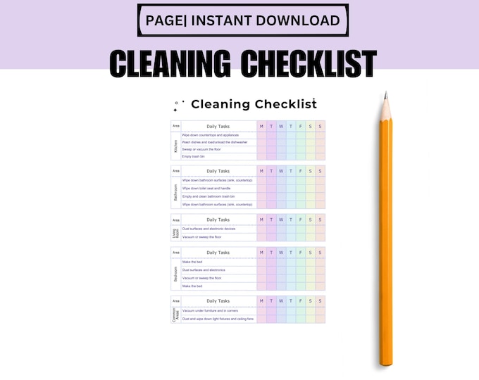 Editable / Fillable Cleaning Checklist | A4 | US Letter | Instant ...