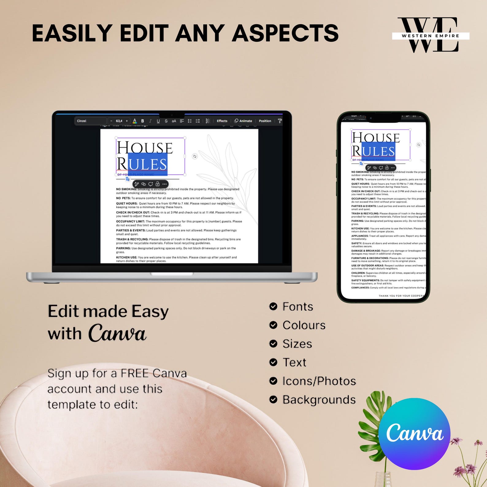 Airbnb House Rules Sign Template | Guest Information Sheet | Hotel ...