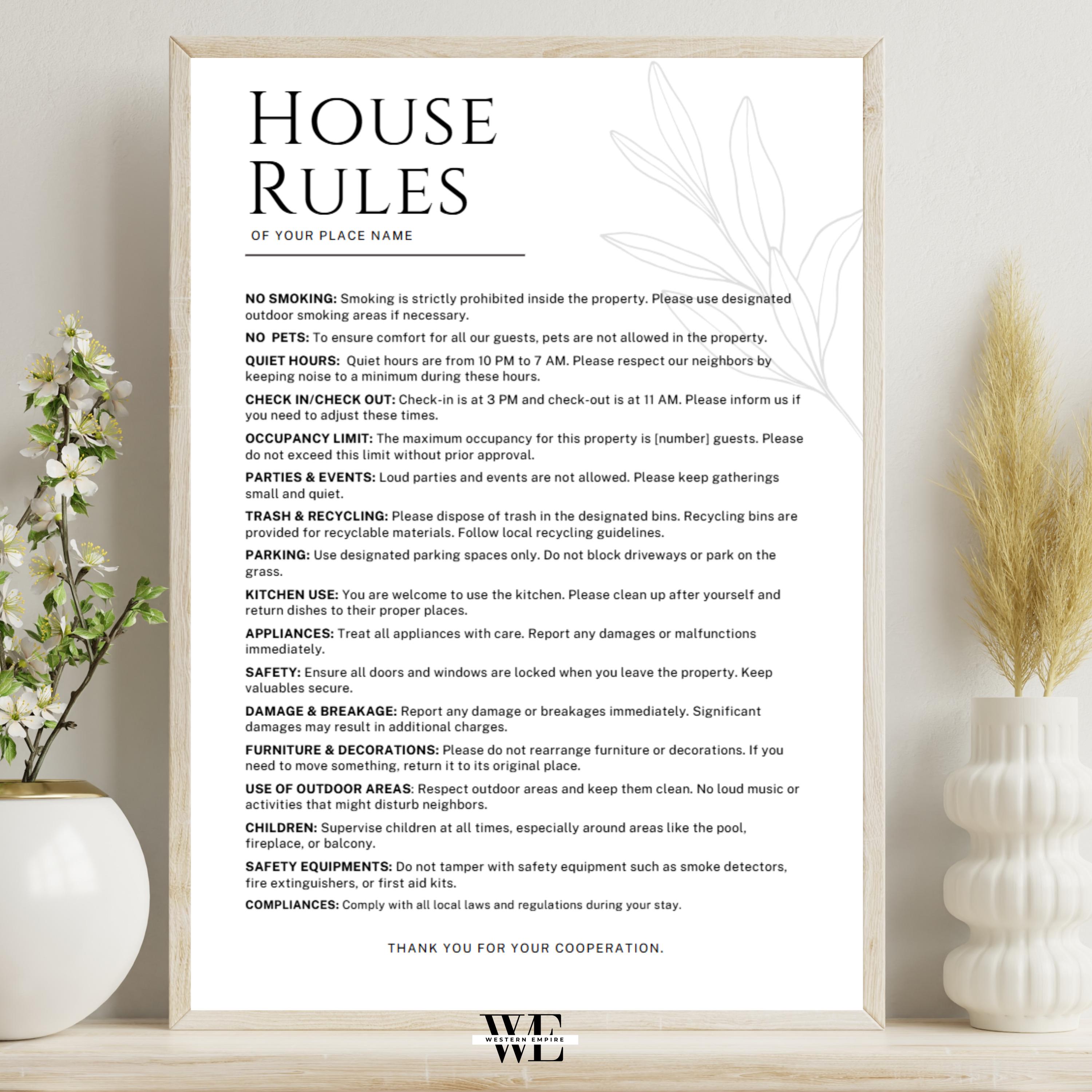 Airbnb House Rules Sign Template | Guest Information Sheet | Hotel ...