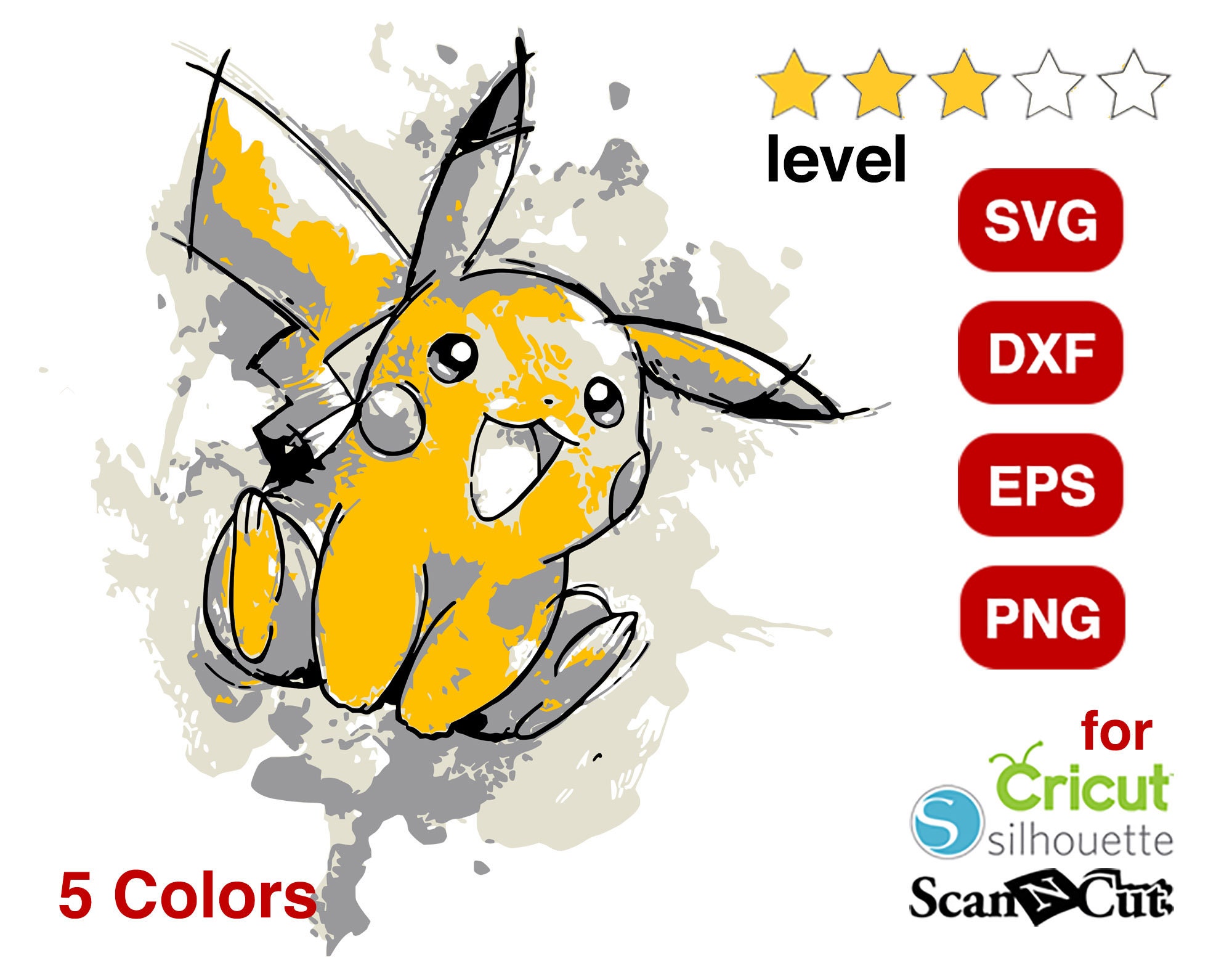 Pikachu Svg, Eps, Dxf, Pikachu Png for Cricut, Silhouette Cameo ...