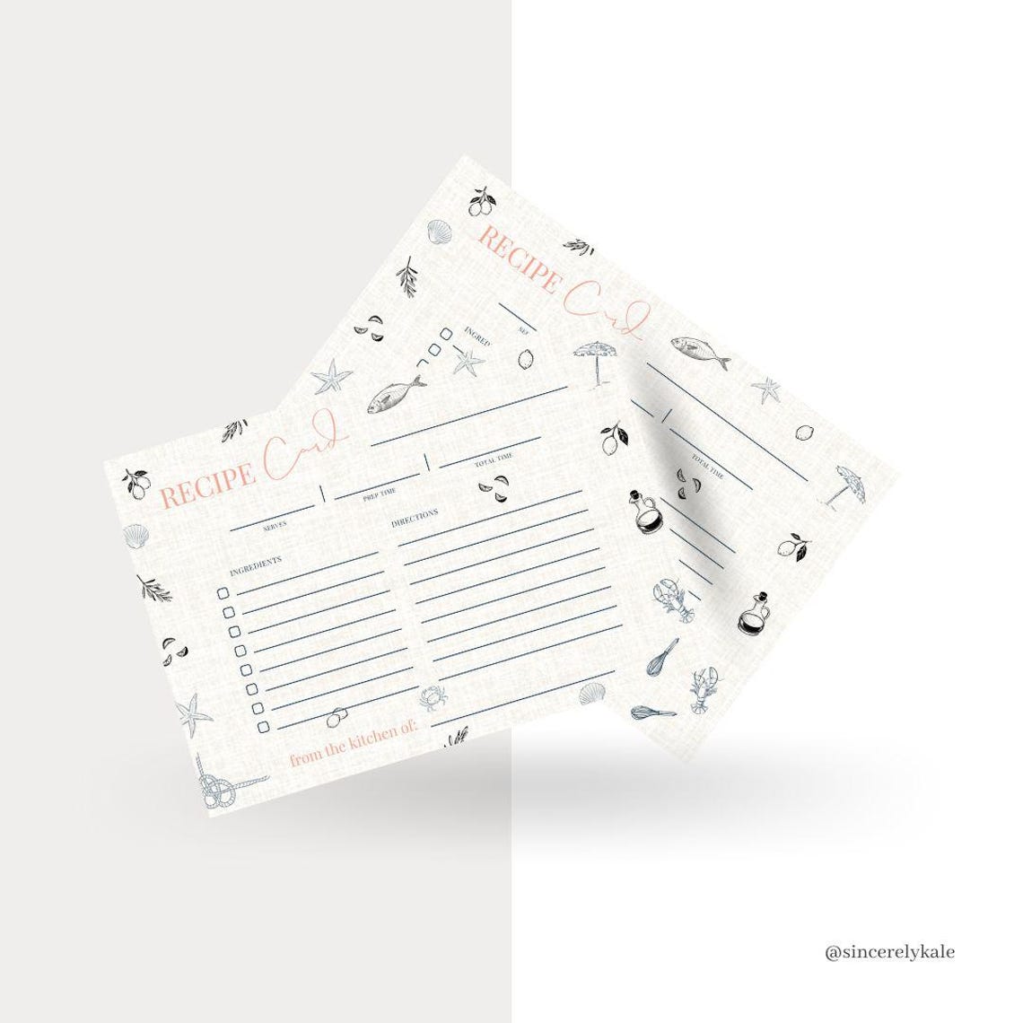 Digital Coastal Recipe Card PDF - Etsy